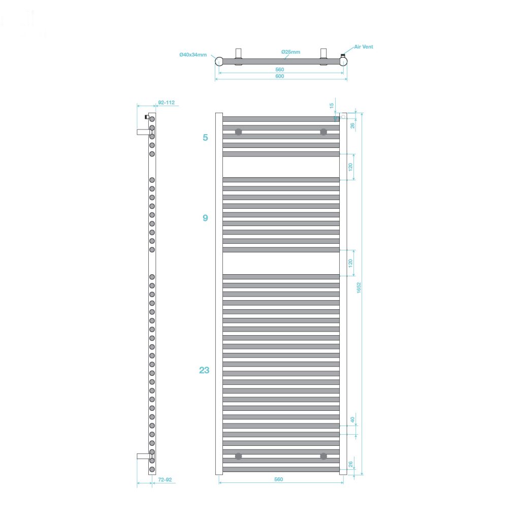 Hugo2 Towel Radiator 1652 x 600 - Chrome - Atlas Bathrooms Hugo2 Towel Radiator 1652 x 600 - Chrome - Atlas Bathrooms